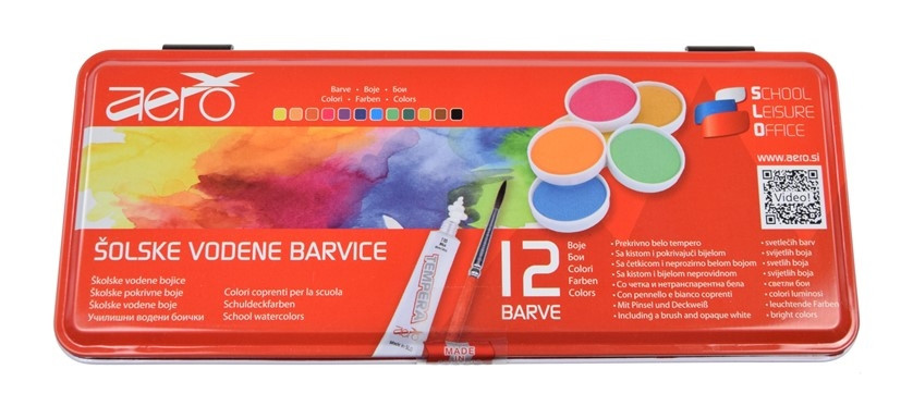 Aero Vodene barve v kovinski škatli + bela tempera in čopič